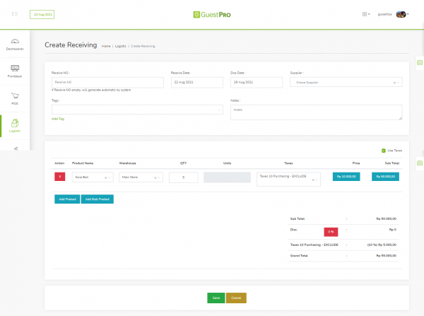 Logistic – Receiving – GuestPro Knowledge Base