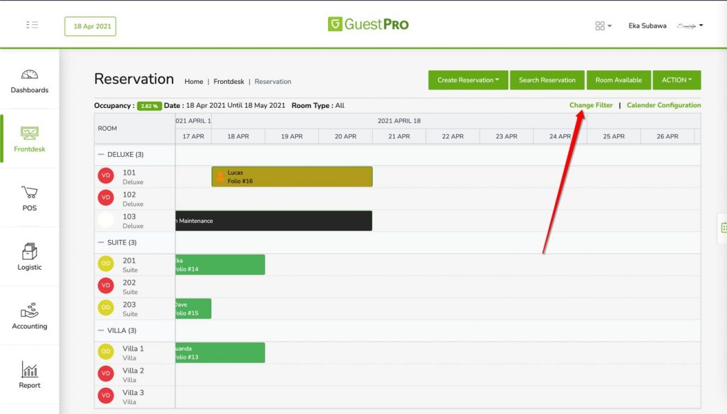 Mengganti Tanggal pada Reservation Chart – GuestPro Knowledge Base