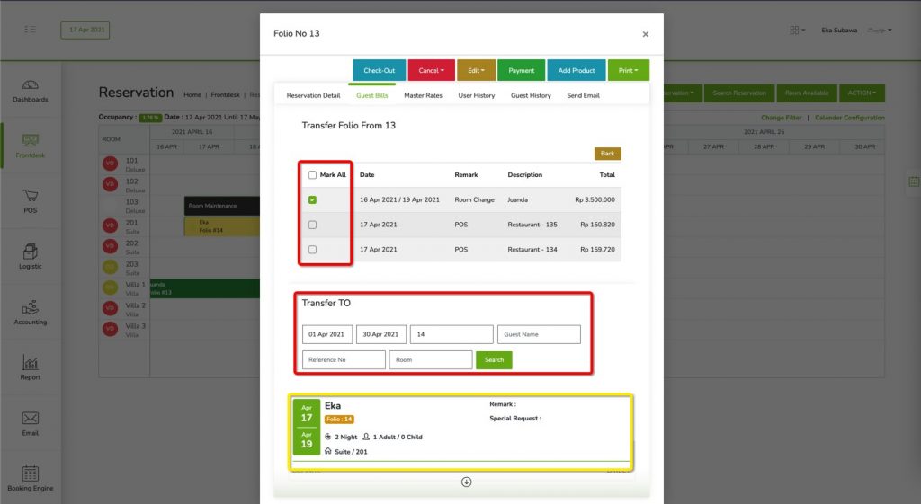 Cara Transfer Folio – GuestPro Knowledge Base