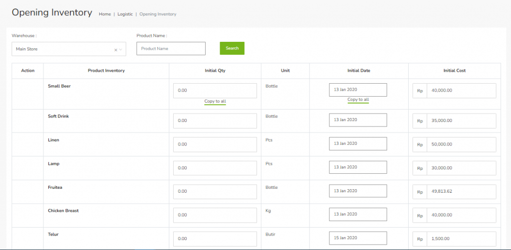 Logistic – Opening Invetory – GuestPro Knowledge Base