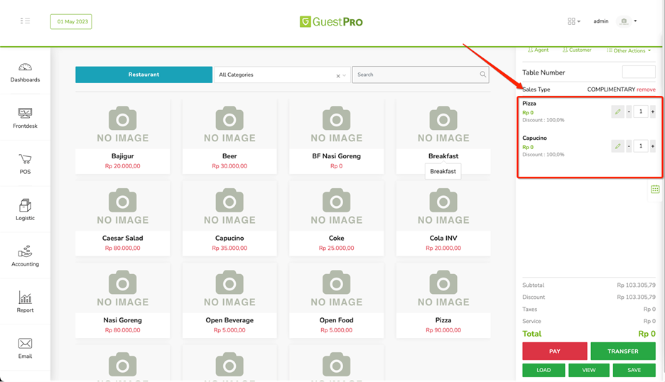 Cara Input Complimentary di POS – GuestPro Knowledge Base