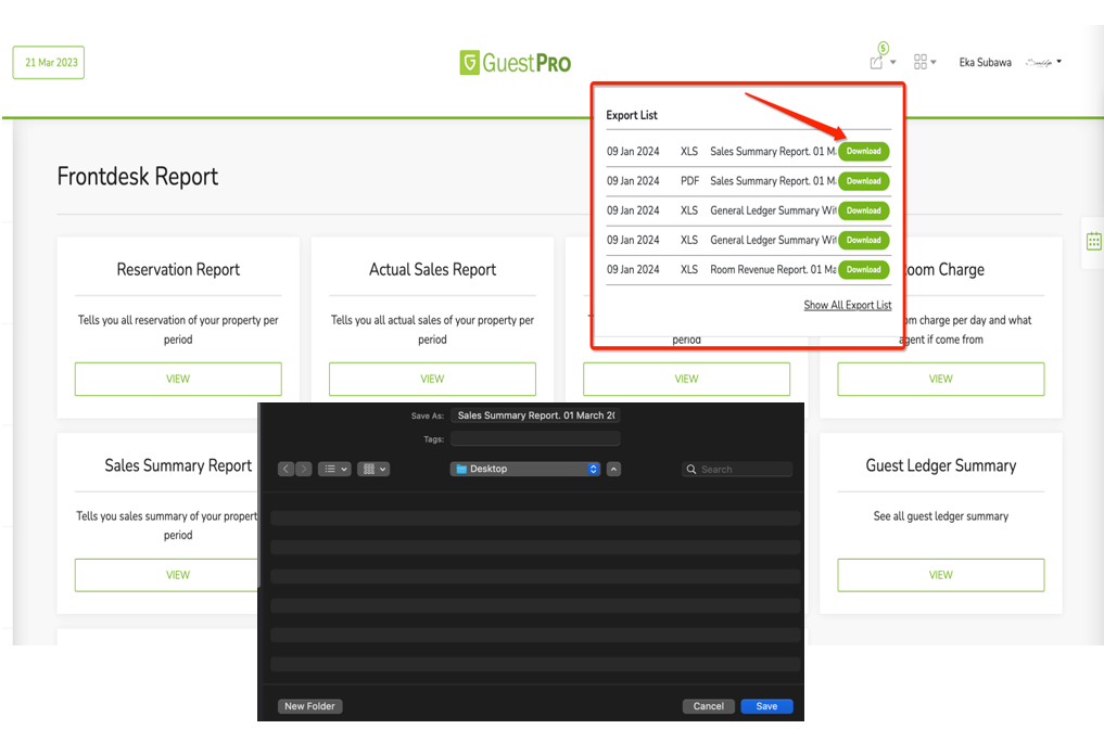 Cara Export Laporan PDF dan Excel di GuestPro – GuestPro Knowledge Base