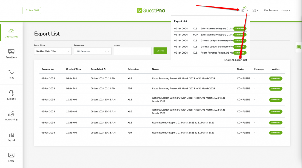 Cara Export Laporan PDF dan Excel di GuestPro – GuestPro Knowledge Base