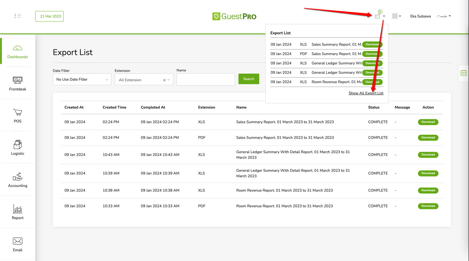 Cara Export Laporan PDF dan Excel di GuestPro – GuestPro Knowledge Base